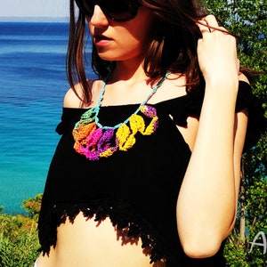 Crochet Pattern Twisted Shells Boho Statement Necklace, Colorful ...