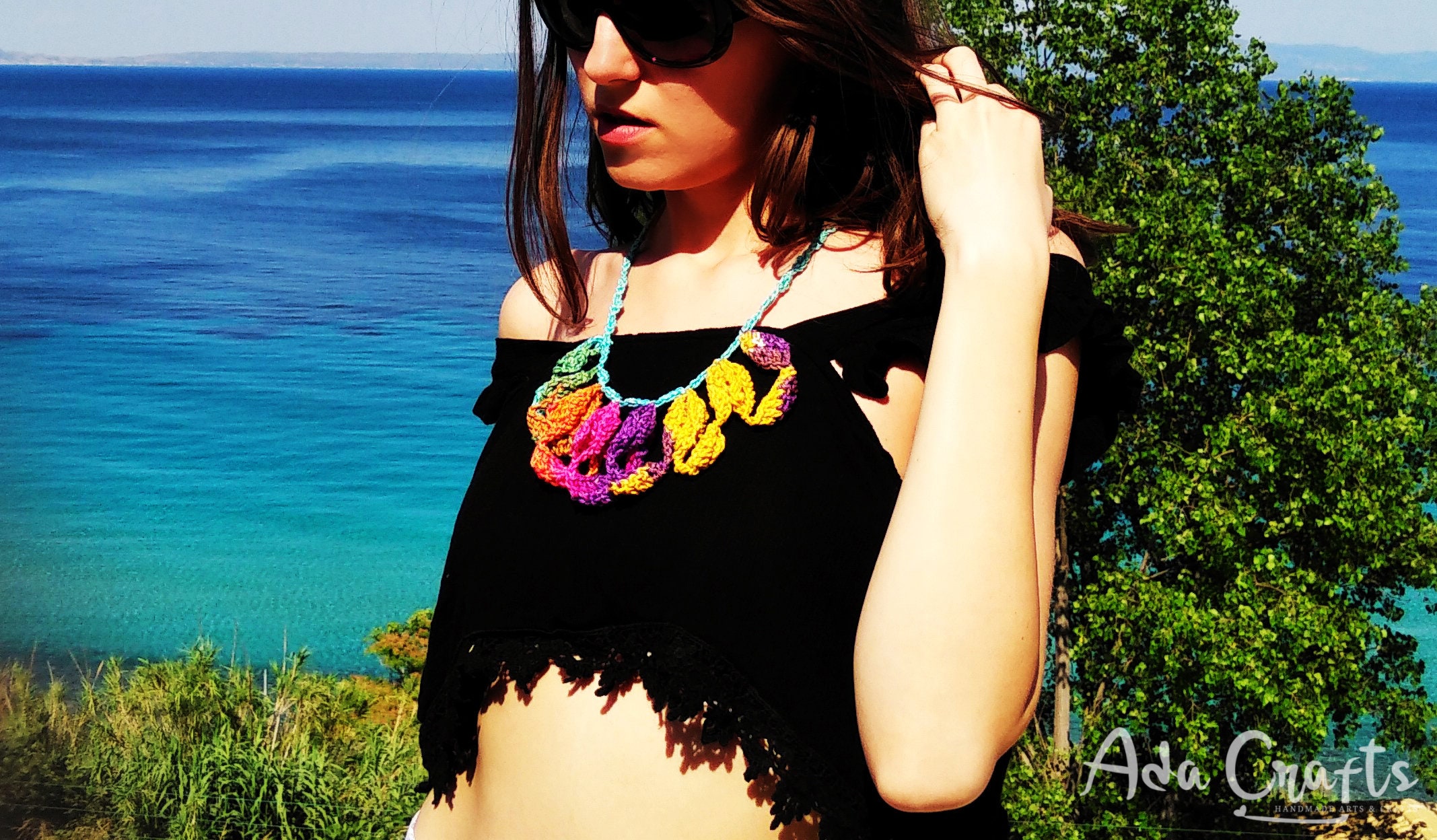 Crochet Pattern Twisted Shells Boho Statement Necklace, Colorful ...