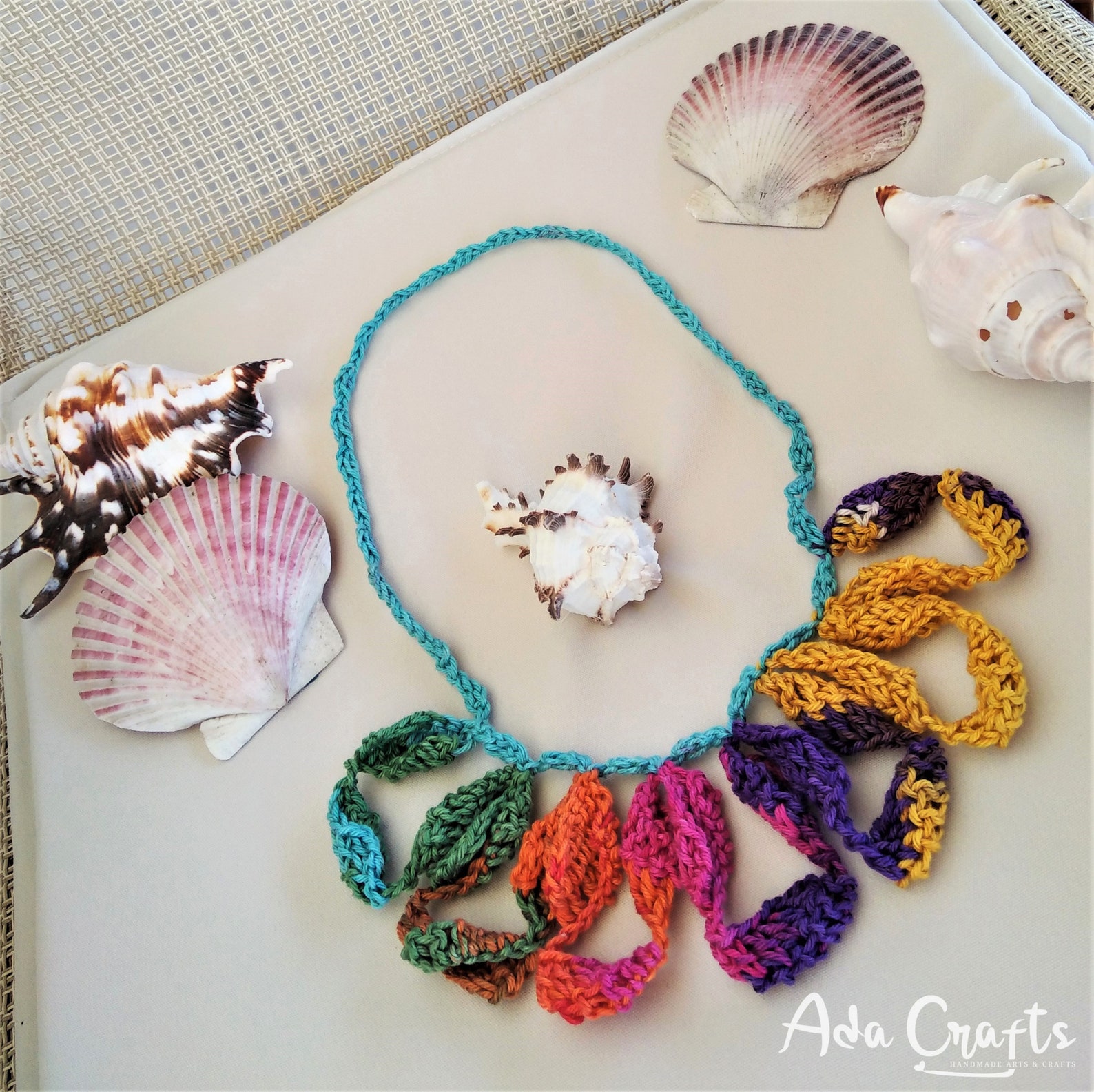Crochet Pattern Twisted Shells Boho Statement Necklace, Colorful ...