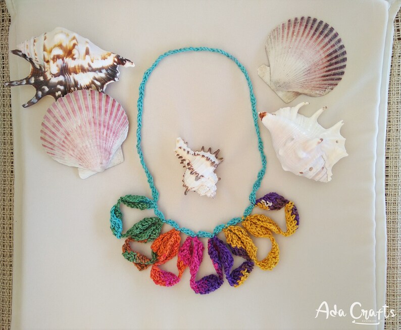 Crochet Pattern Twisted Shells Boho Statement Necklace, Colorful ...