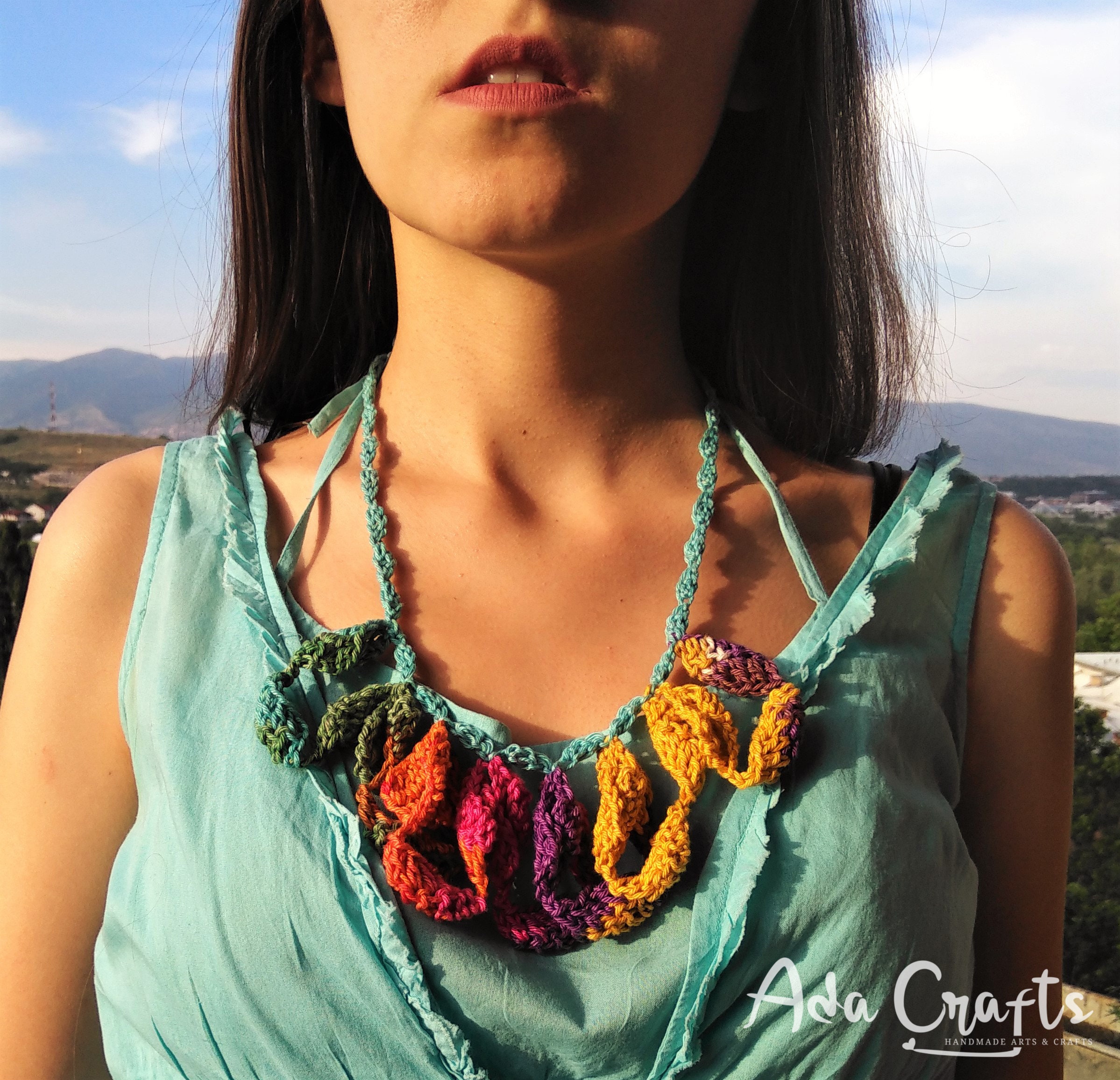 Crochet Pattern Twisted Shells Boho Statement Necklace, Colorful ...