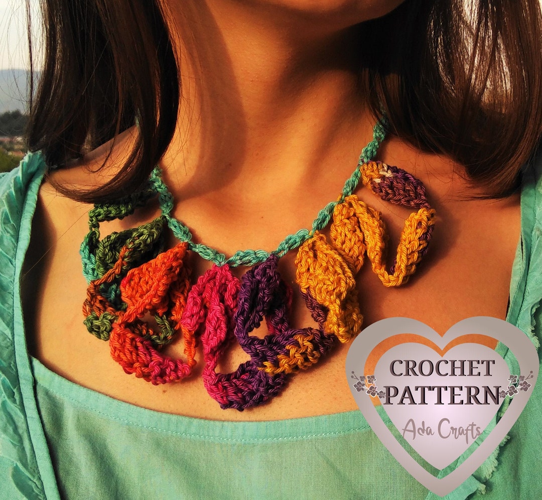 Crochet Pattern Twisted Shells Boho Statement Necklace, Colorful ...
