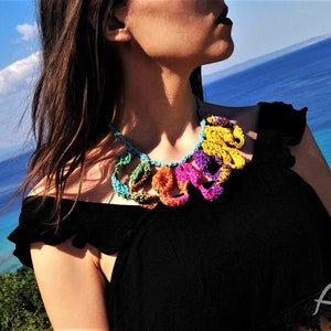 Crochet Pattern Twisted Shells Boho Statement Necklace, Colorful ...