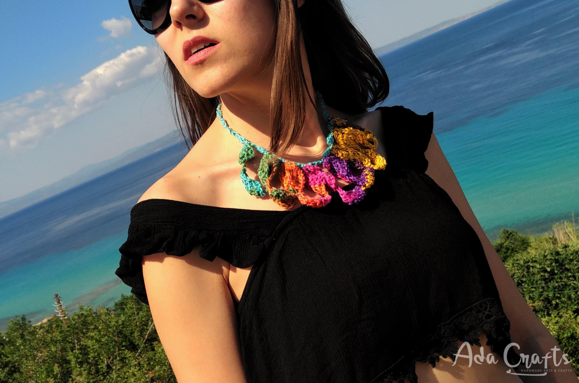 Crochet Pattern Twisted Shells Boho Statement Necklace, Colorful ...
