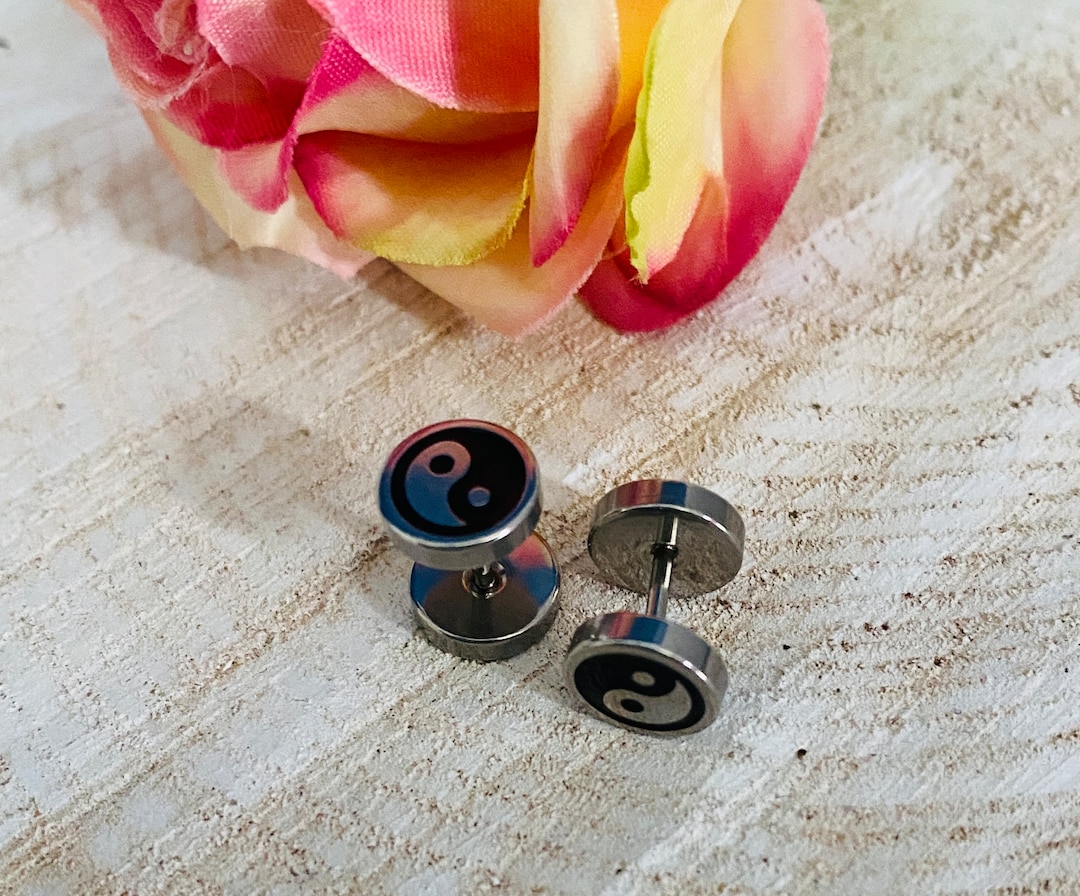 Ying Yang Earrings Twist Lock Fake Plugs Stainless Steel - Etsy