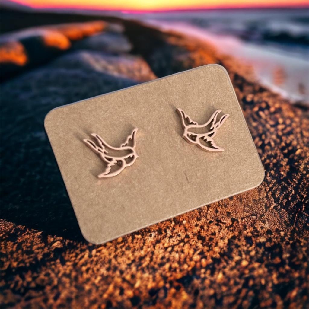 Swallow, Bird, Flying, Freedom, Lines, Contour, Rose Gold, Stainless Steel, Suitable for Allergy ...