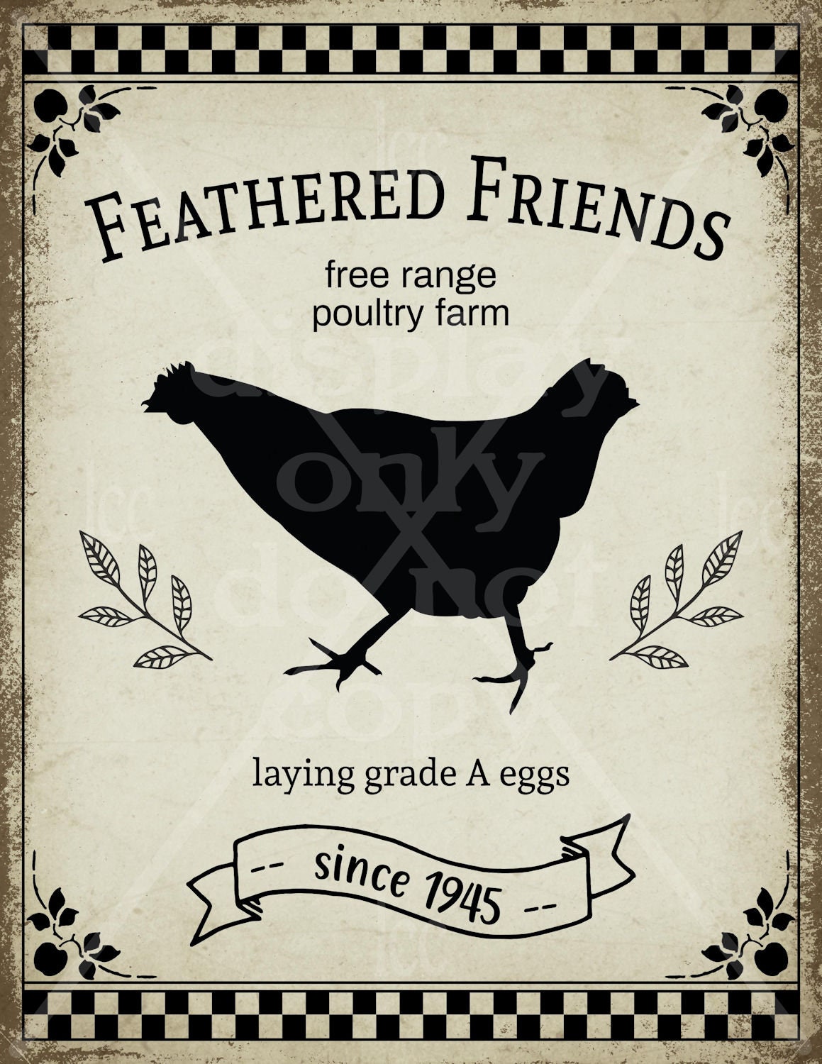 Farmhouse Chicken Sign Printable, Country Primitive Sign (digital ...