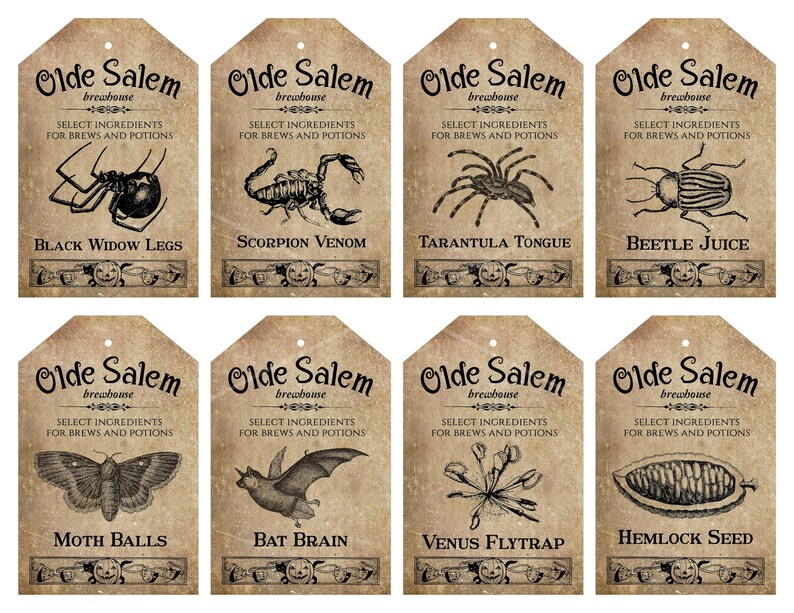 Halloween Witch Brew Potion Labels Tags Digital Instant Download ...