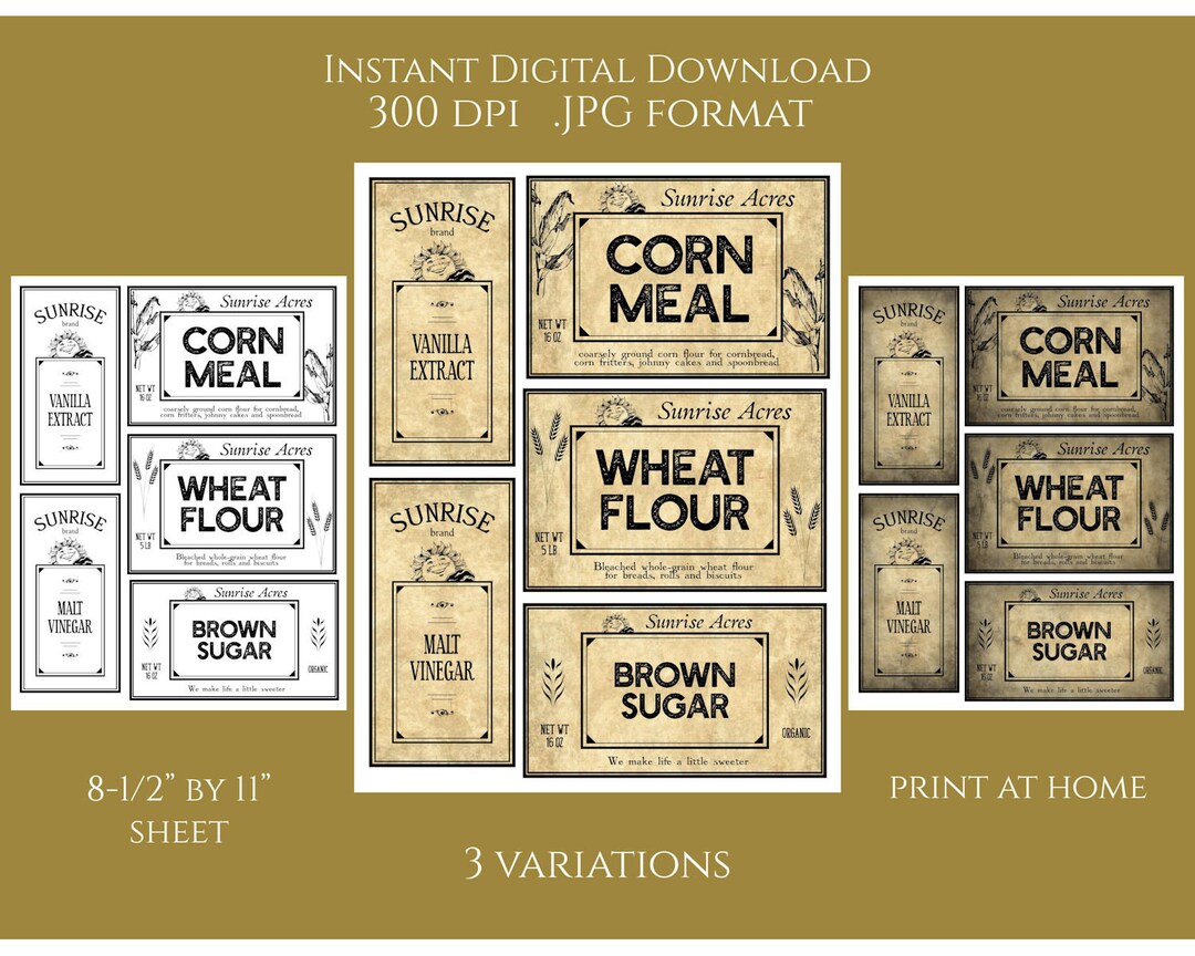 Pantry Labels Digital Instant Download Printable Tags Flour Cornmeal ...