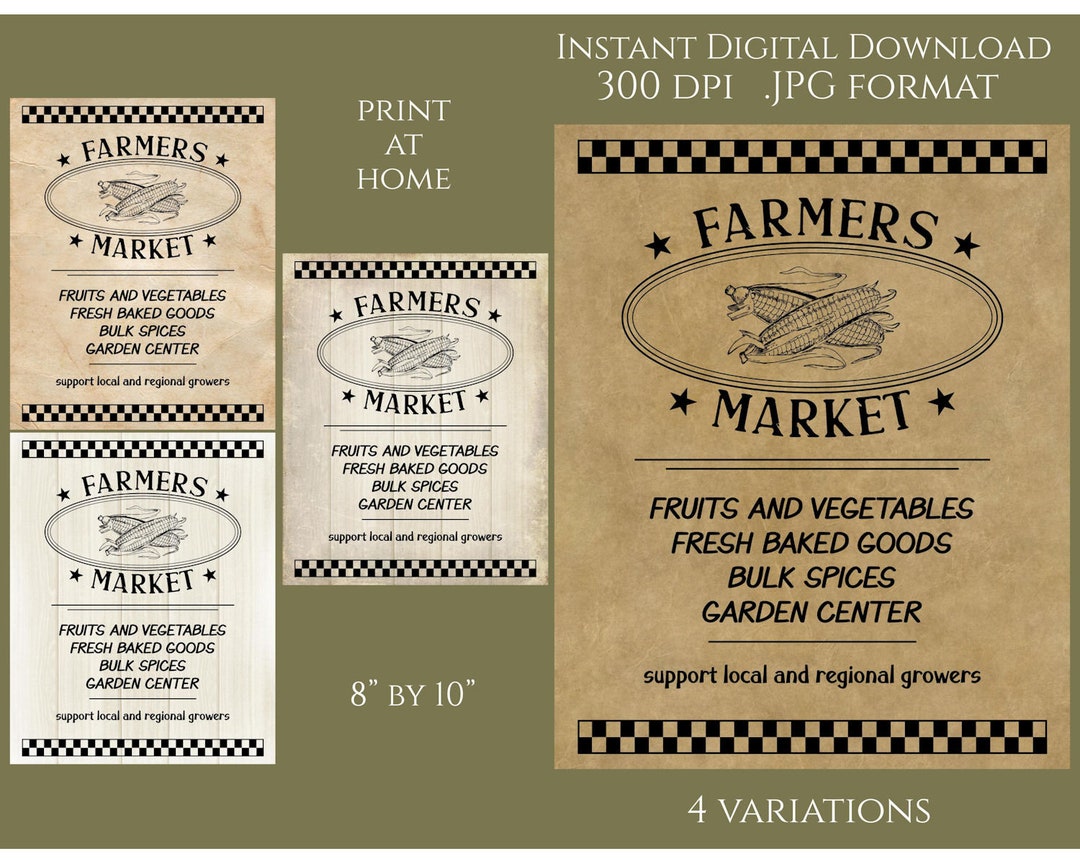 Farmers Market Digital Instant Download Printable Country Primitive ...