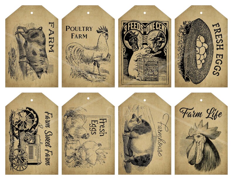 Farmhouse Farm Animals Tags Digital Instant Download Printable - Etsy