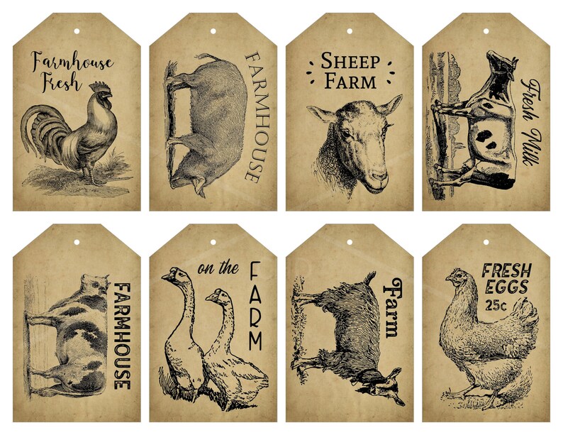 Farmhouse Farm Animals Tags Digital Instant Download Printable Country ...