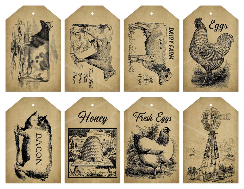 Farmhouse Farm Animals Tags Digital Instant Download Printable - Etsy
