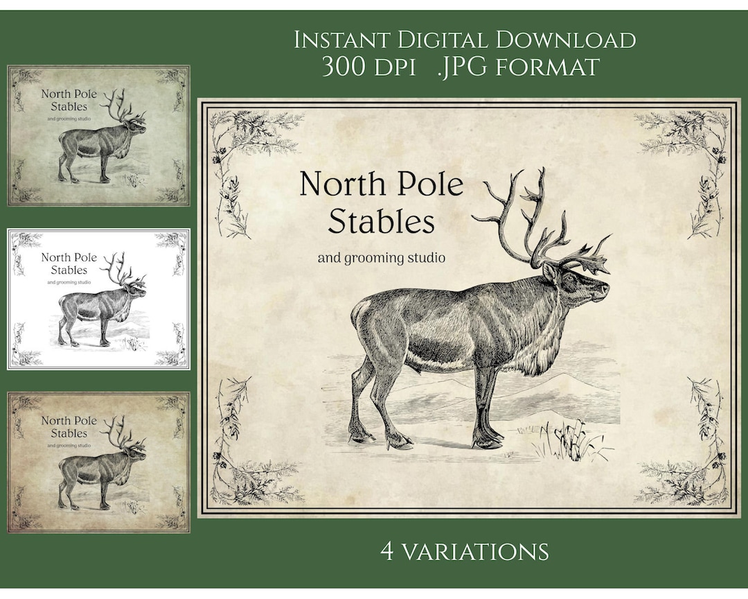 North Pole Reindeer Stables Sign, Primitive Christmas Printable ...