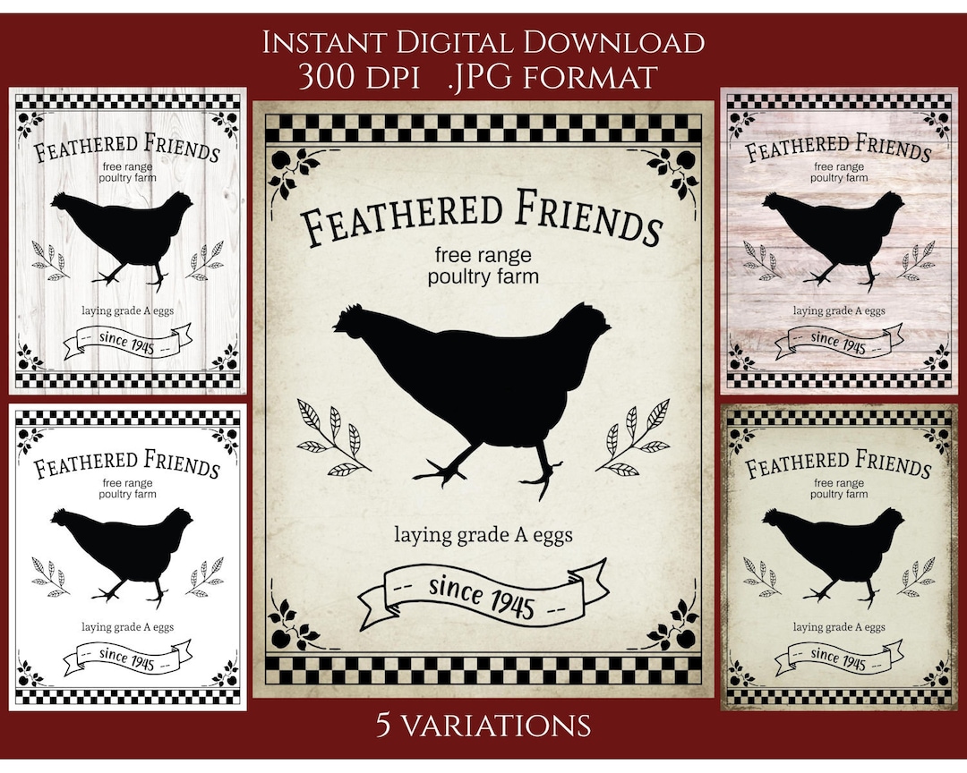 Farmhouse Chicken Sign Printable, Country Primitive Sign (digital ...