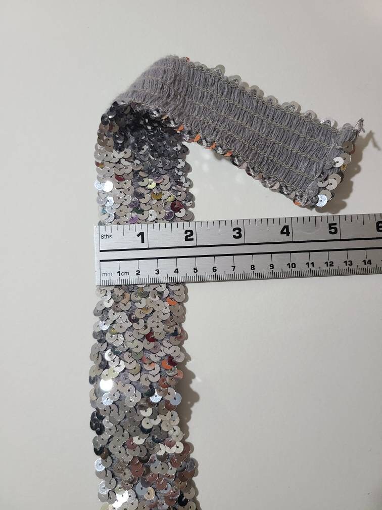 Silver 5 Row Elastic Sequin Trim Metallic Strecth Sequin Trim 2 Inch ...