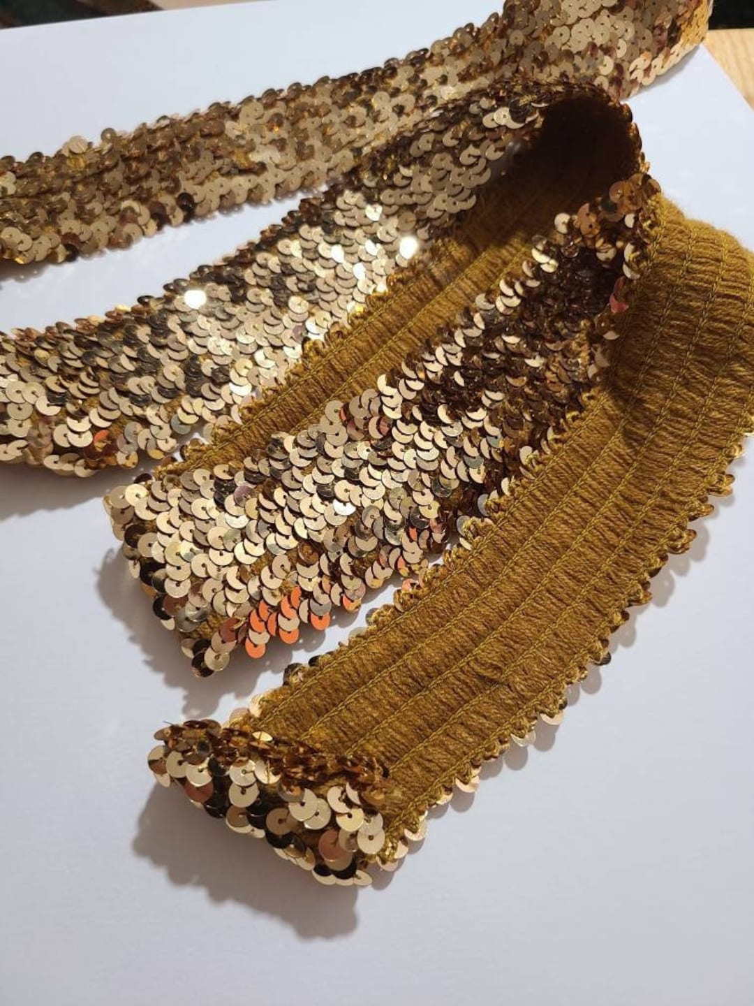 GOLD 5 Row Elastic Sequin Trim | Metallic Strecth Sequin Trim 2 Inch ...