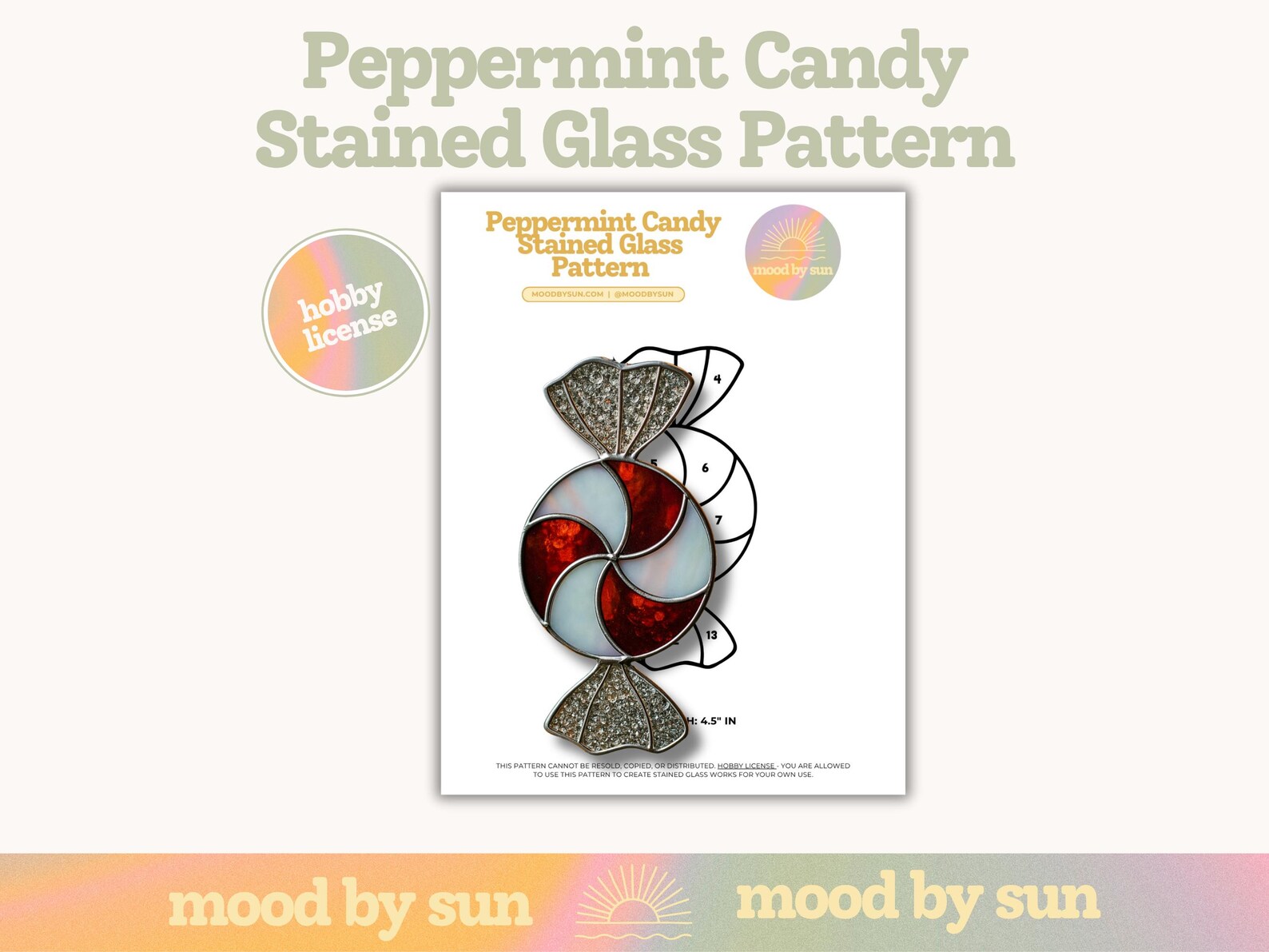 Peppermint Candy Stained Glass for Holiday Crafts Pattern DIY Template ...