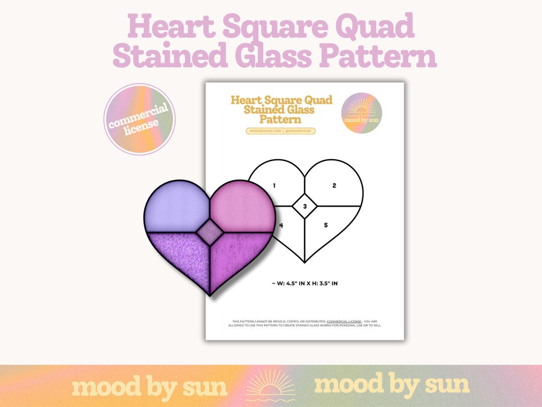 Stained Glass Pattern Heart Square Quad Digital Download DIY Stained ...