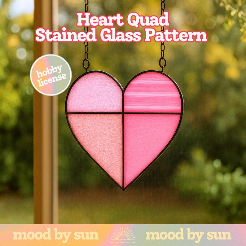Heart Quad Stained Glass Pattern: DIY Template (digital Download) - Etsy