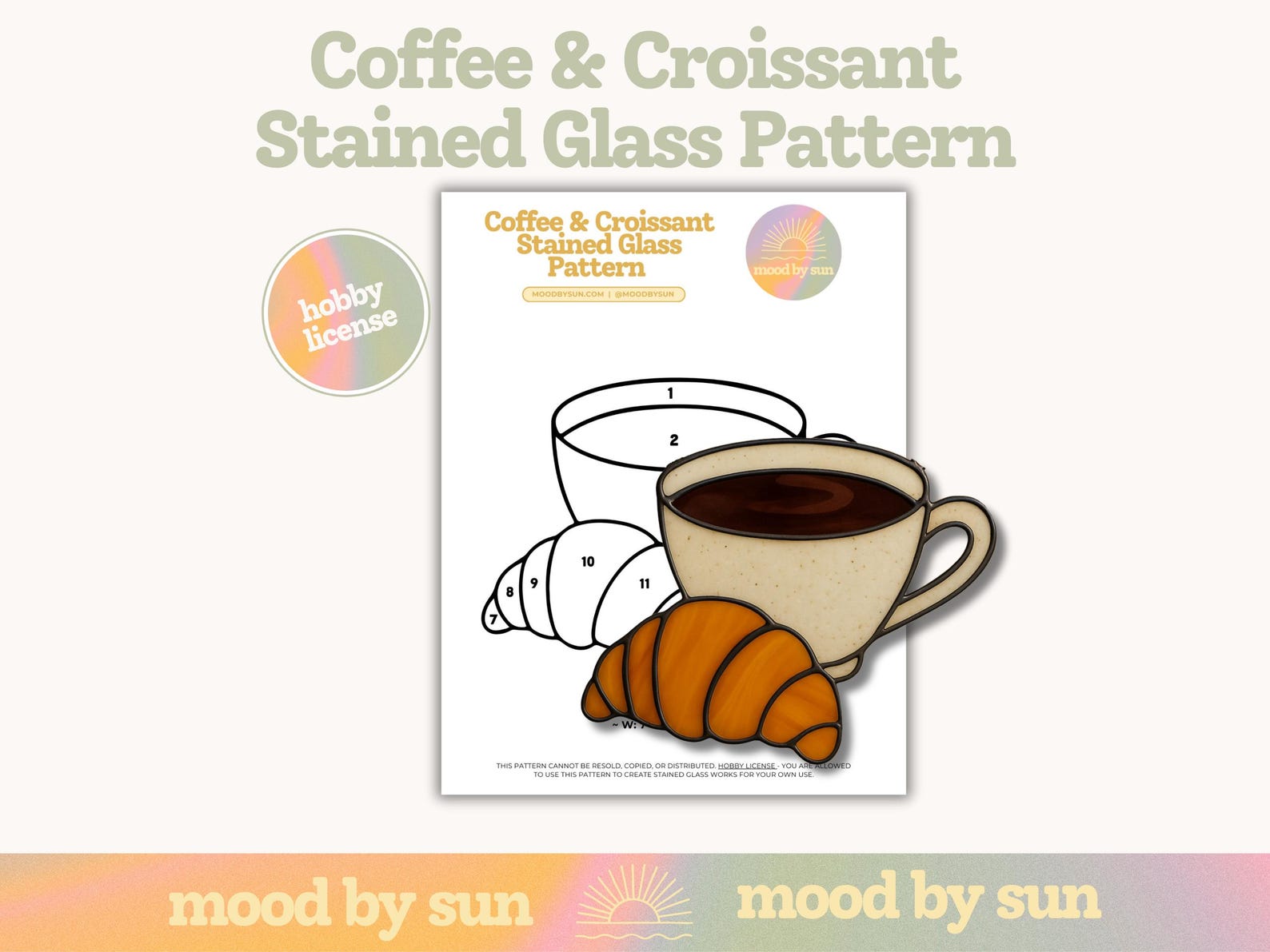 Coffee Croissant Stained Glass Pattern DIY Template (digital Download ...