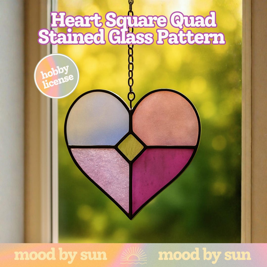 Heart Square Valentine's Day Stained Glass Pattern: DIY Template ...