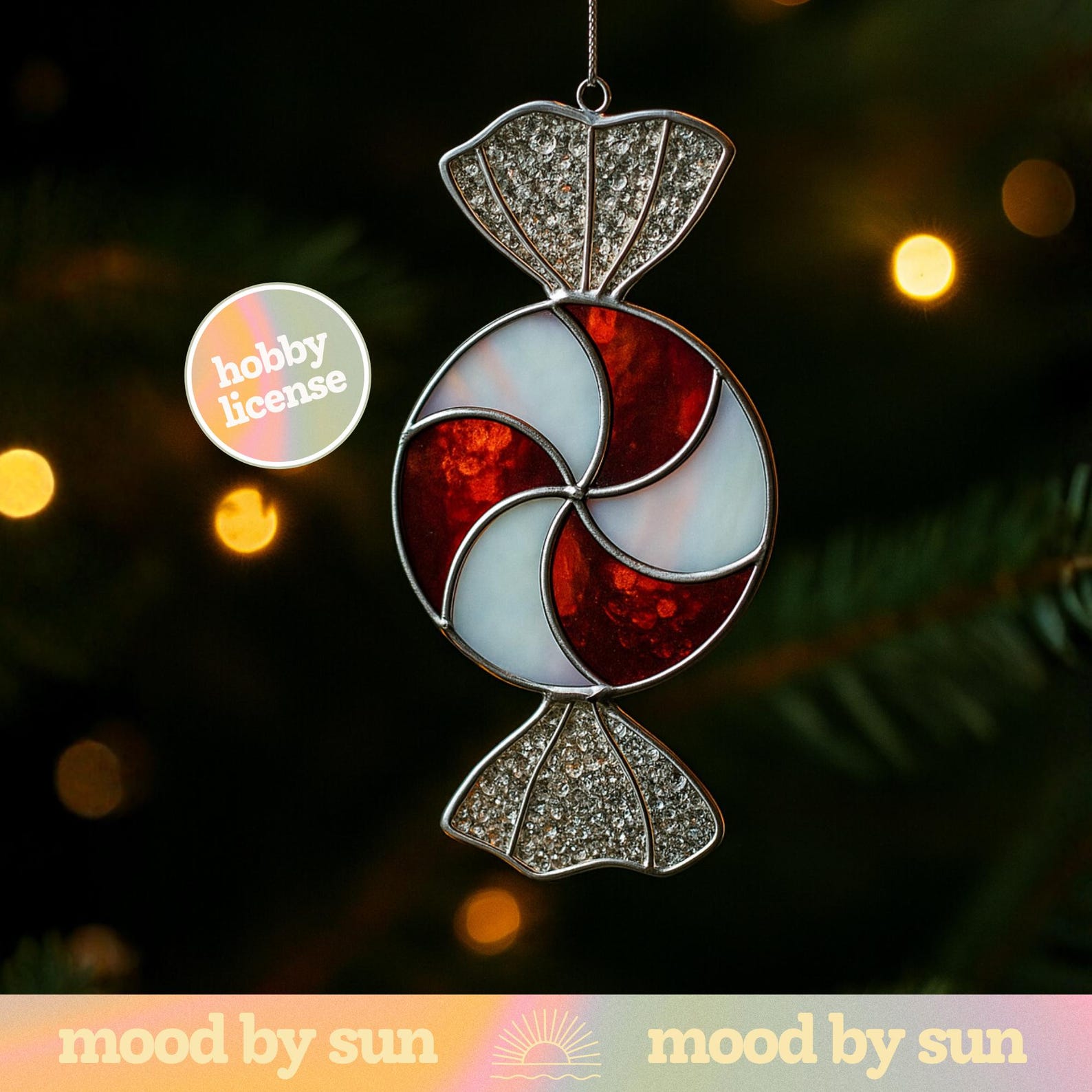 Peppermint Candy Stained Glass for Holiday Crafts Pattern DIY Template ...