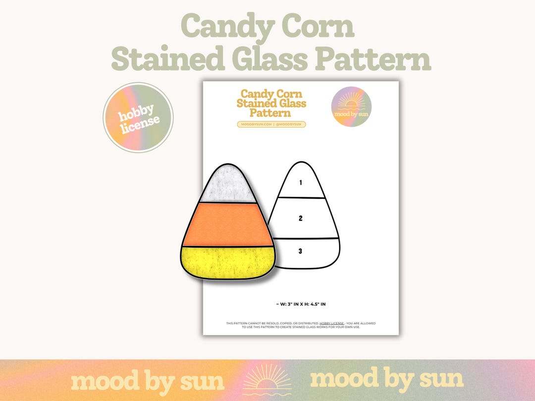 Candy Corn Stained Glass Pattern: Halloween Suncatcher Template (PDF ...