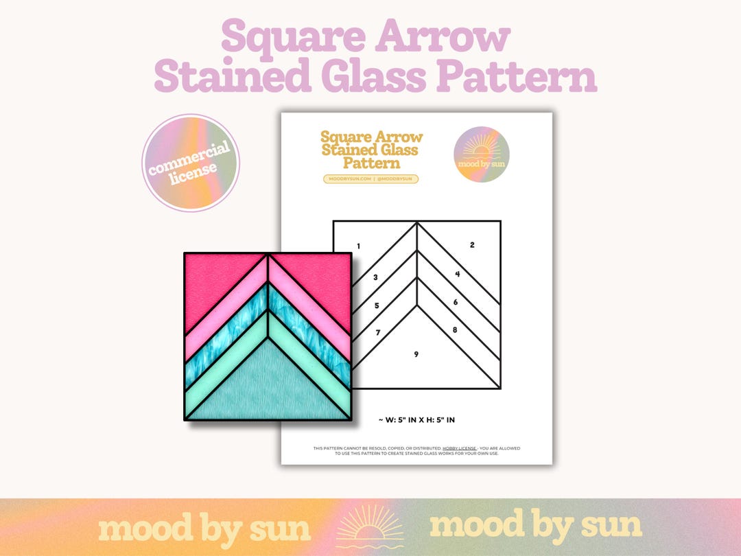 Mid Century Arrow Stained Glass Pattern: Geometric Square Design (6 ...
