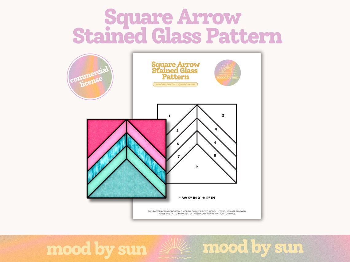 Mid Century Arrow Stained Glass Pattern: Geometric Square Design (6 ...