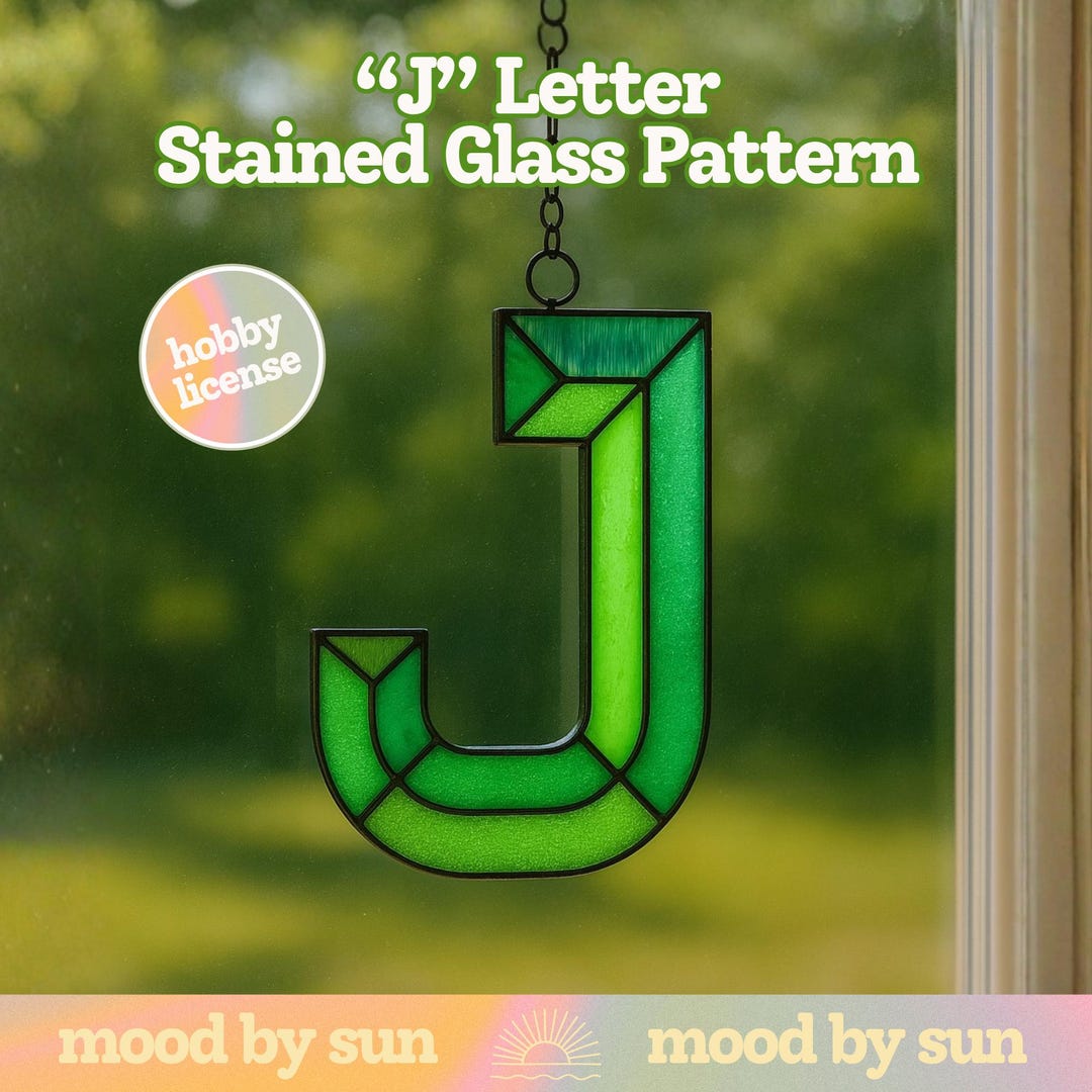 Stained Glass Letter J Pattern: DIY Alphabet Template Digital Download ...