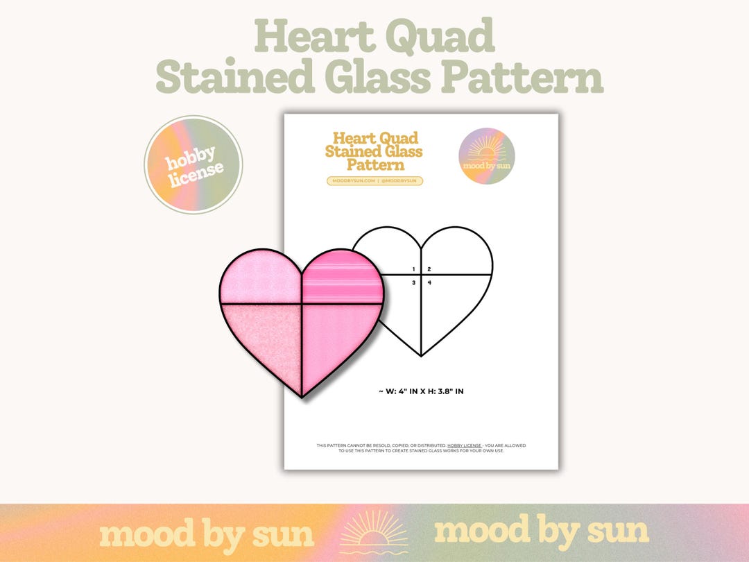 Heart Quad Stained Glass Pattern: DIY Template (digital Download) - Etsy
