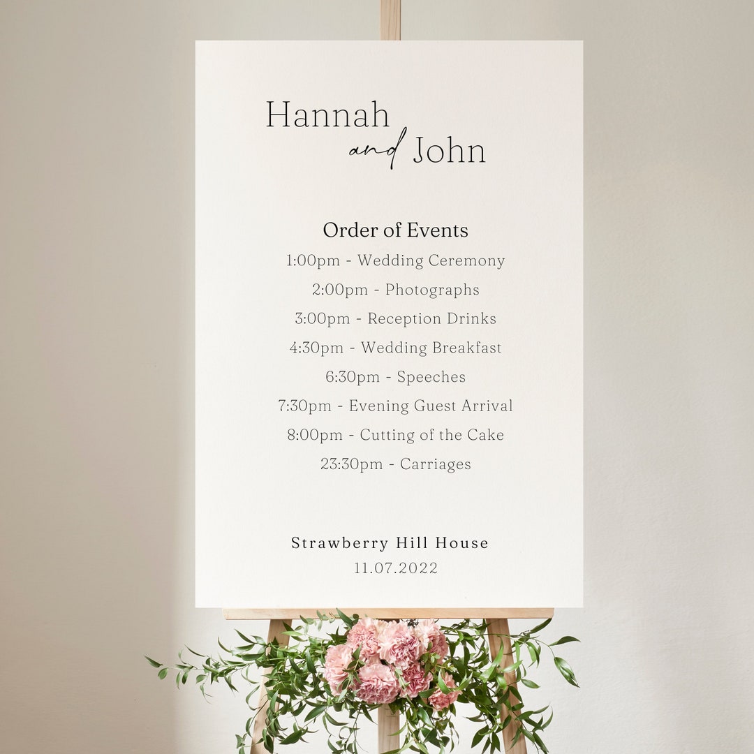 Wedding Schedule Sign Order of Events Wedding Signage Personalised Sign ...