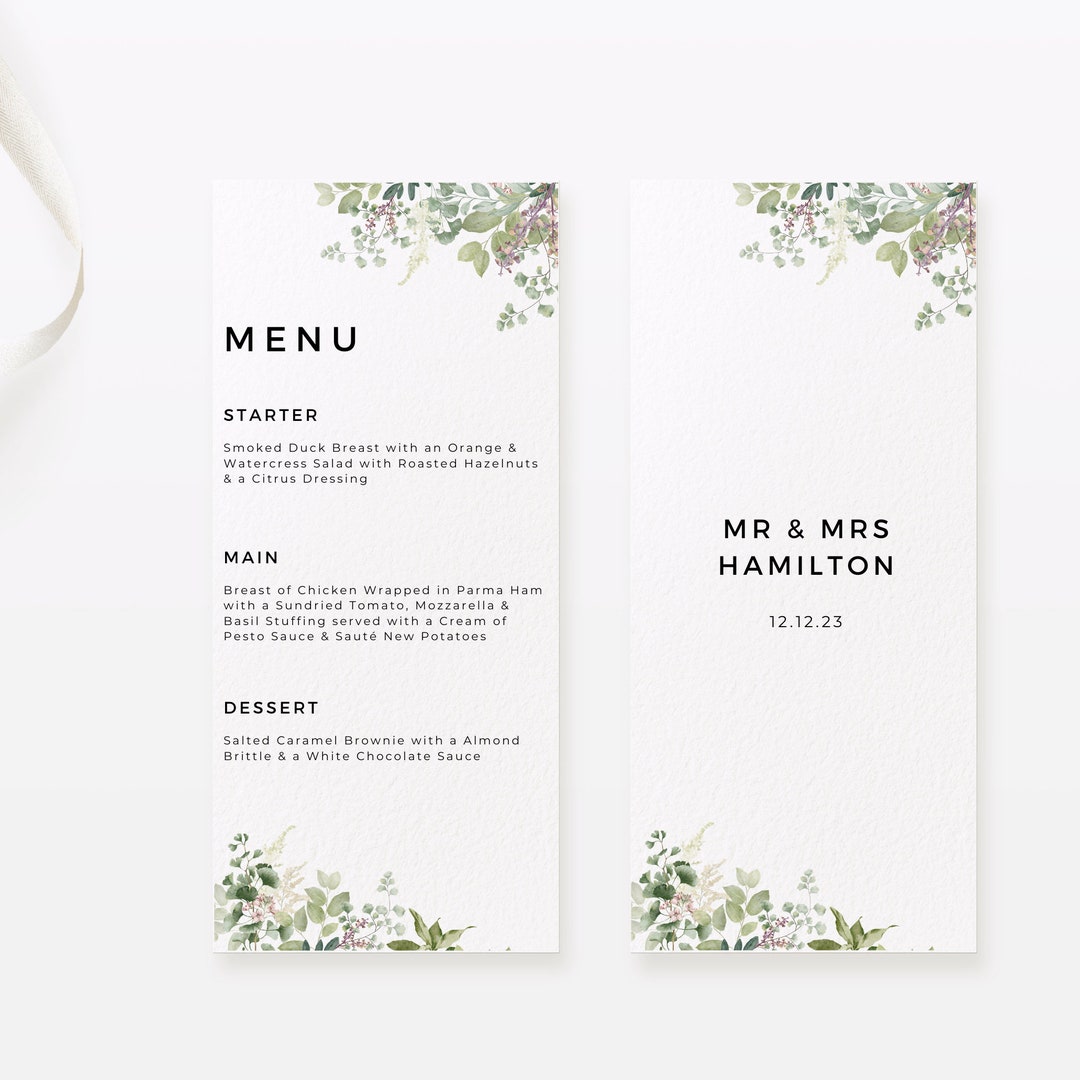 Wedding Menu Dinner Menu Cards Menu Card Floral Menu Spring Wedding ...
