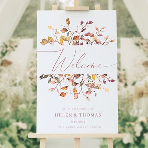 Autumn Welcome Wedding Sign Autumn Leaves Wedding Sign Wedding Signage ...