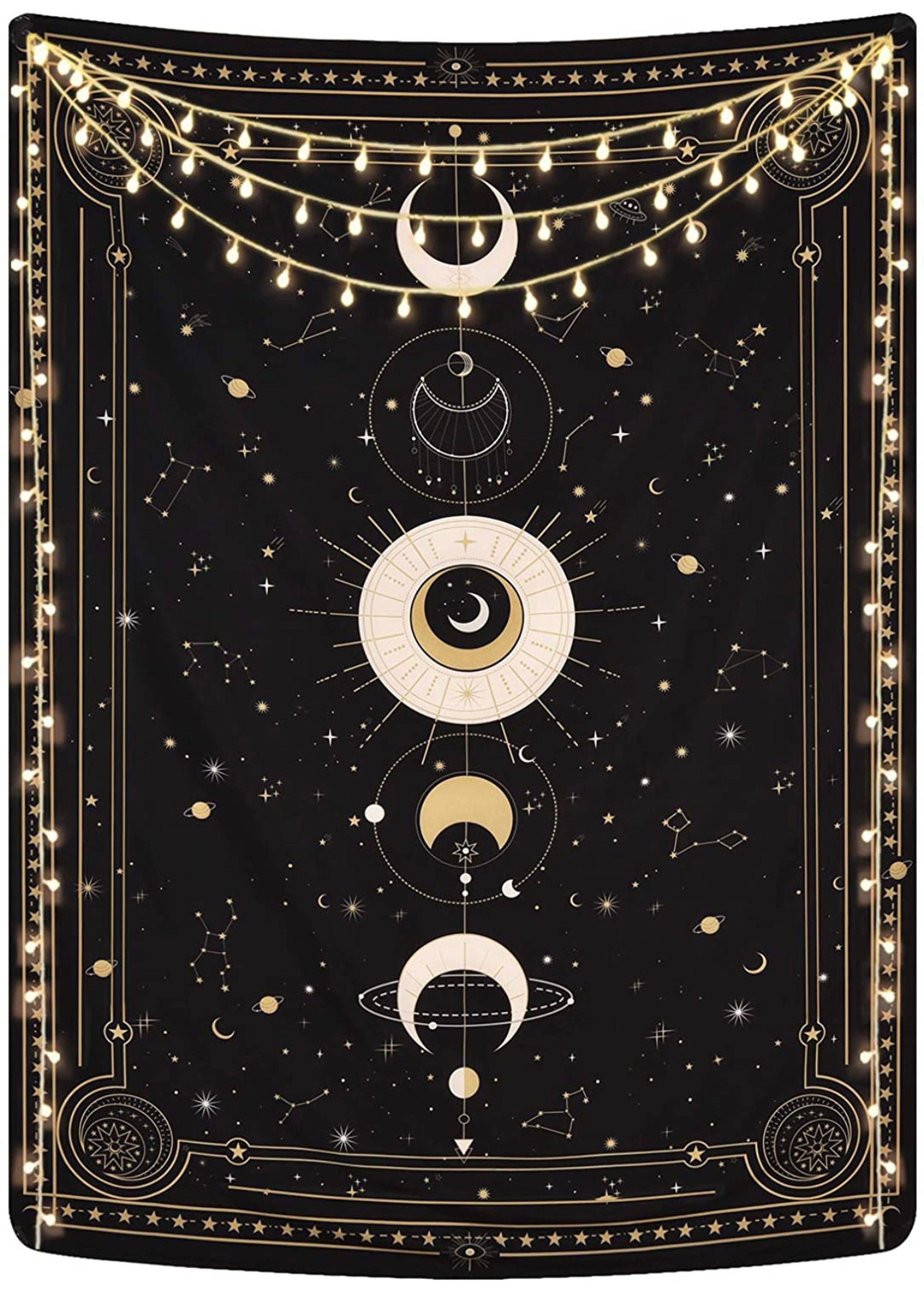 Psychedelic retro moon phase wall tapestry Mysterious Starry | Etsy