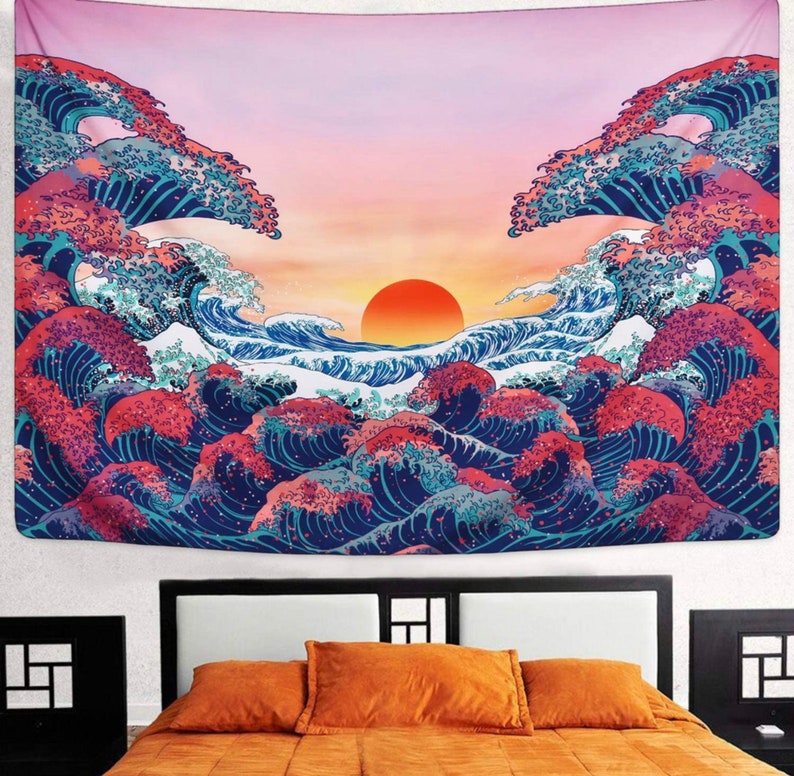 Trippy Psychedelic Ocean Wave Tapestry Sunset Nature Tapestry - Etsy