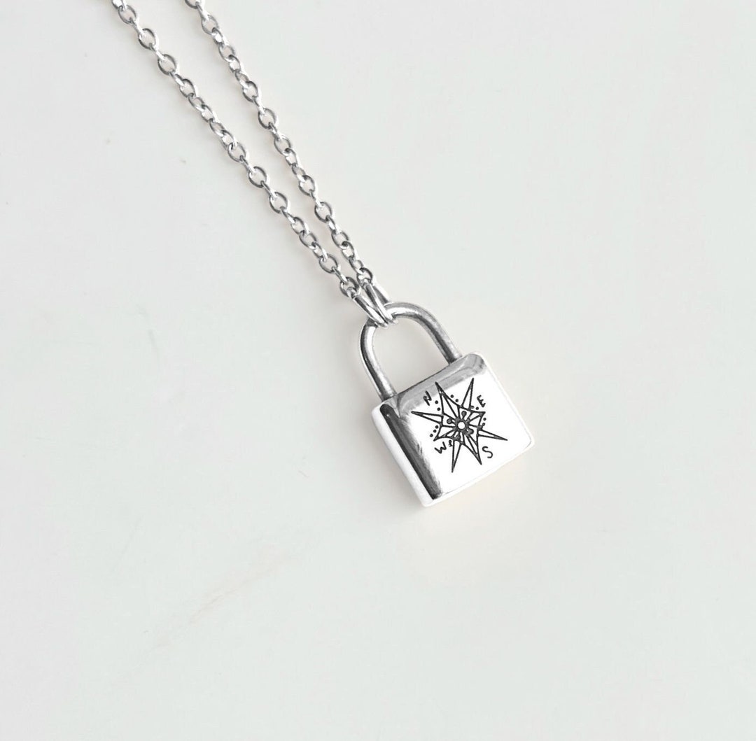 Compass Padlock Necklace, Waterproof Non Tarnish Jewelry, Unique Lock ...