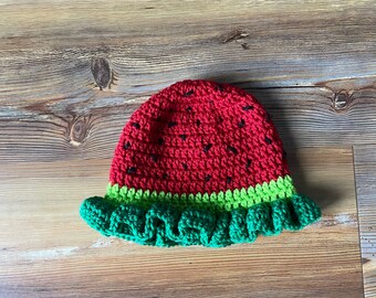 Watermelon Plush Bucket Hat, Pinkish Orange Handmade WATERMELON ...