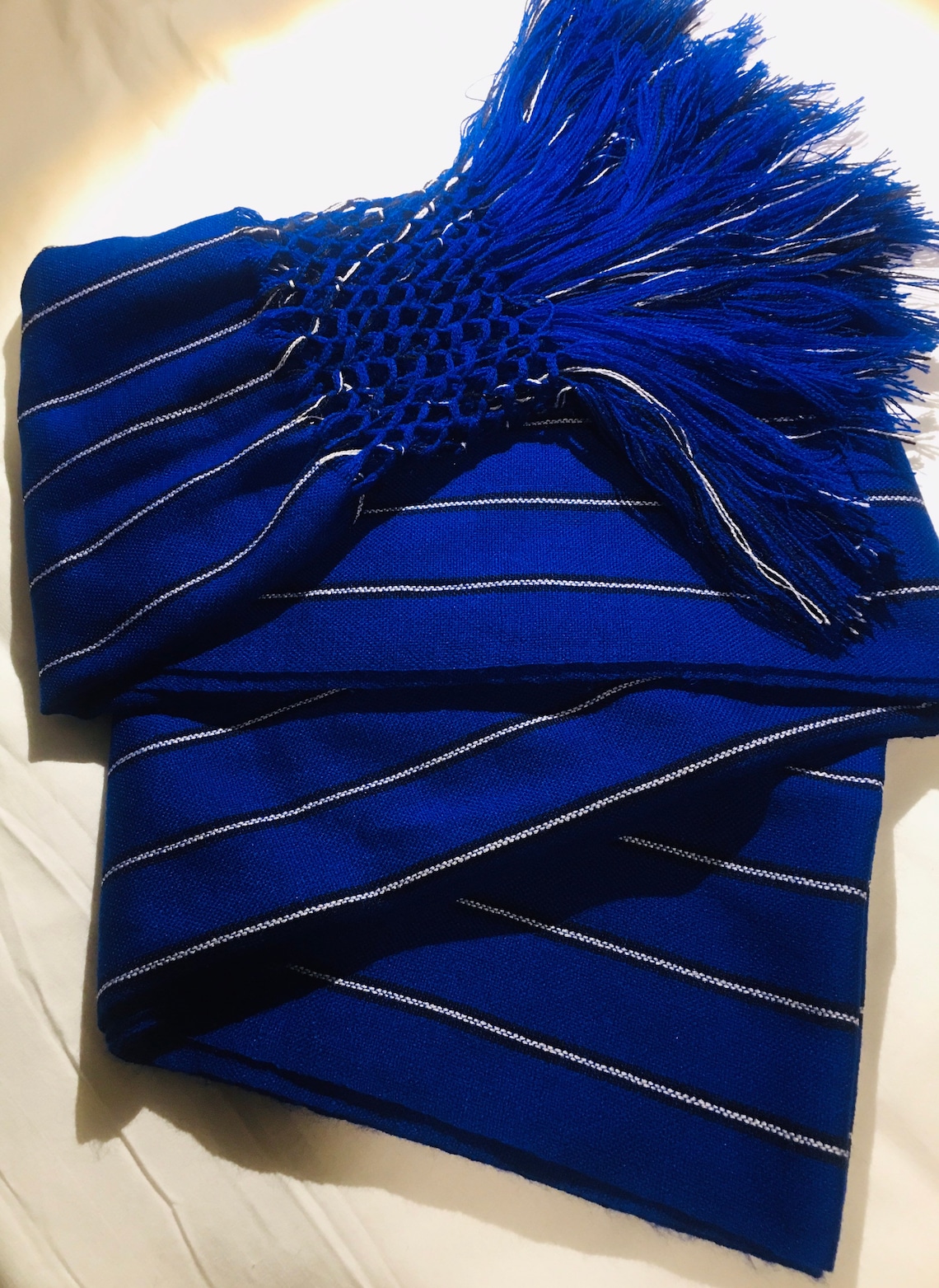 Handcrafted rebozo Mexican woven textile cambaya azul | Etsy