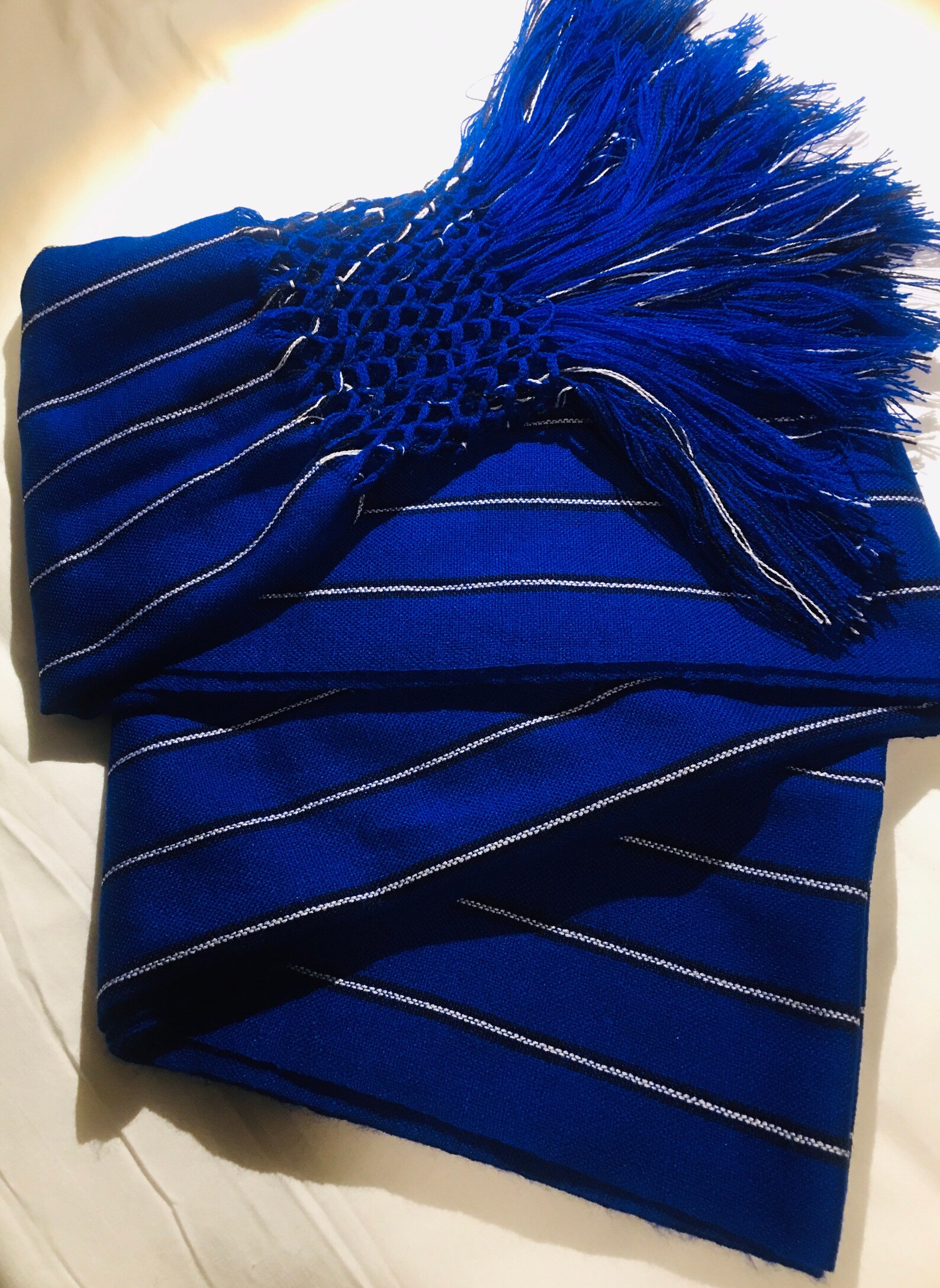 Handcrafted rebozo Mexican woven textile cambaya azul | Etsy