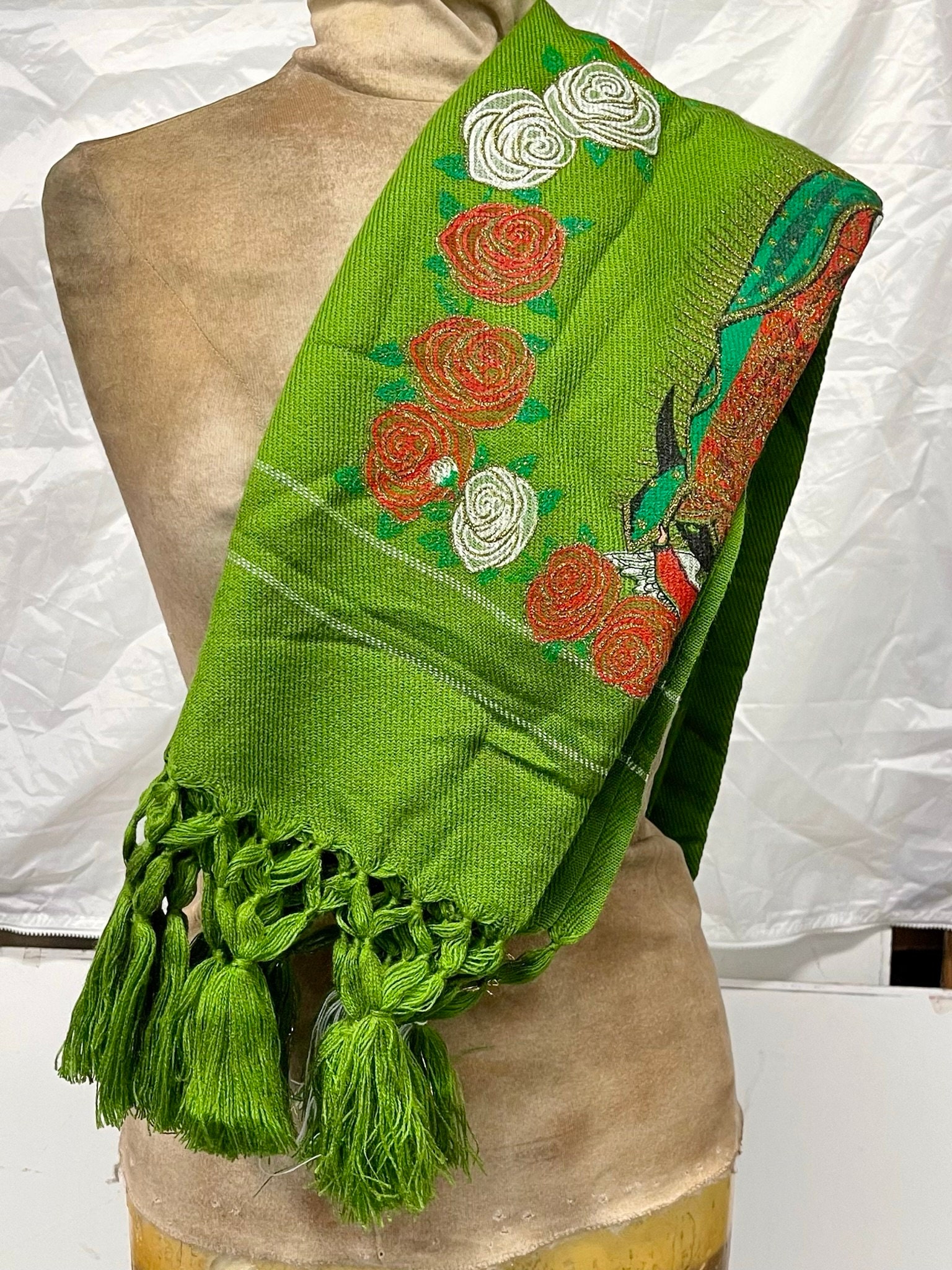 Rebozo Virgen De Guadalupe in Green Glittering Screen Print - Etsy