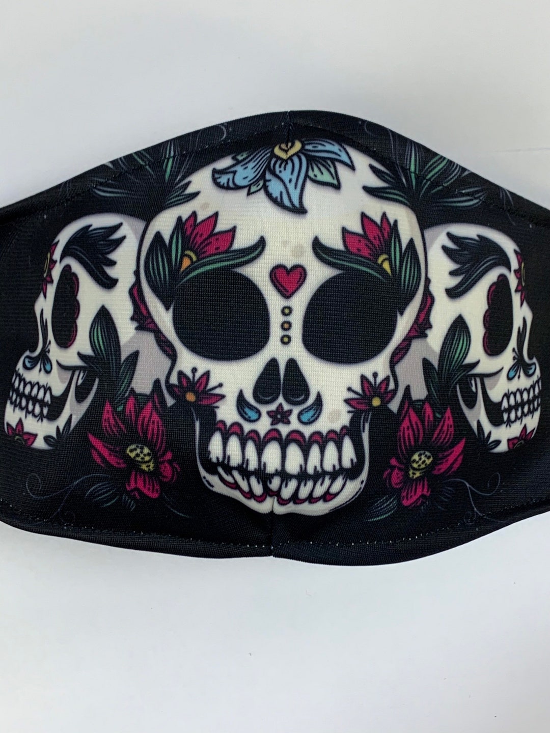 Triple Sugar Skull Sublimated Print Flat Fit Face Mask - Etsy
