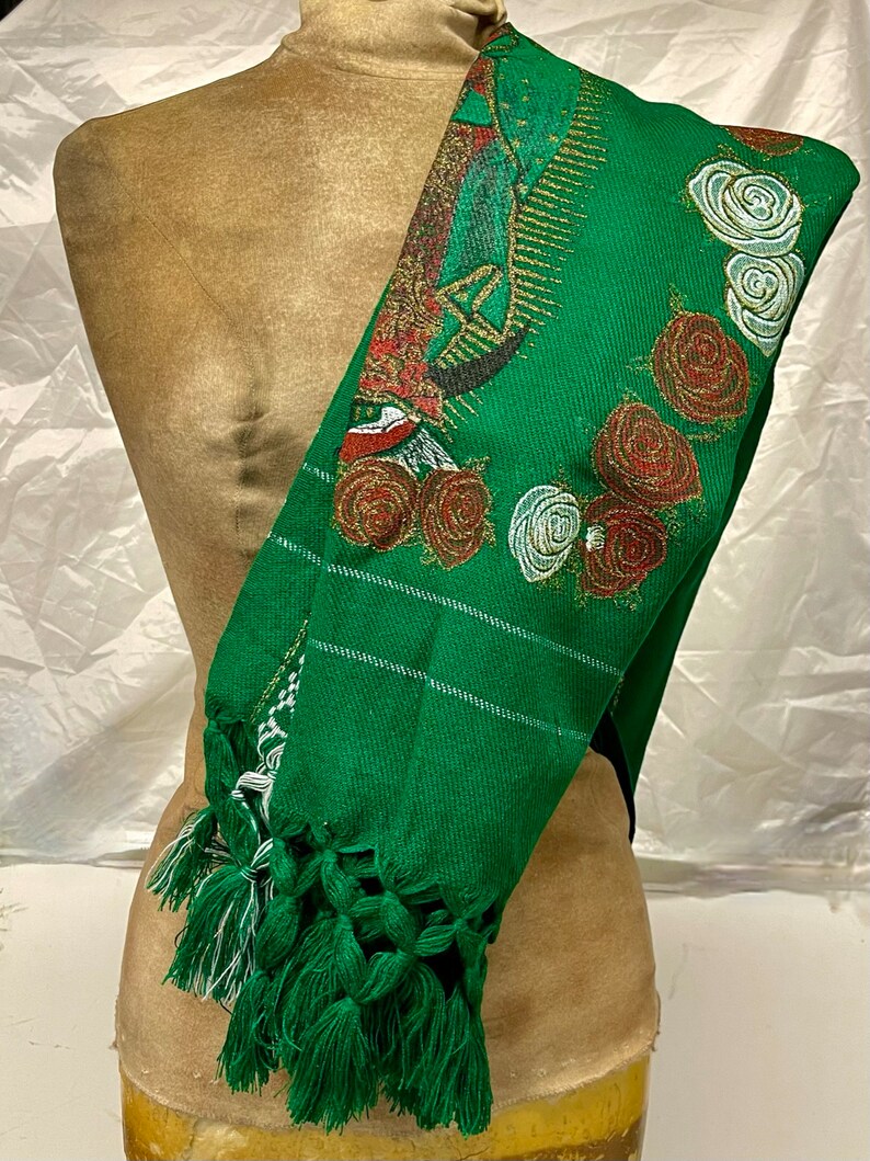 Rebozo Virgen De Guadalupe in Green Glittering Screen Print - Etsy