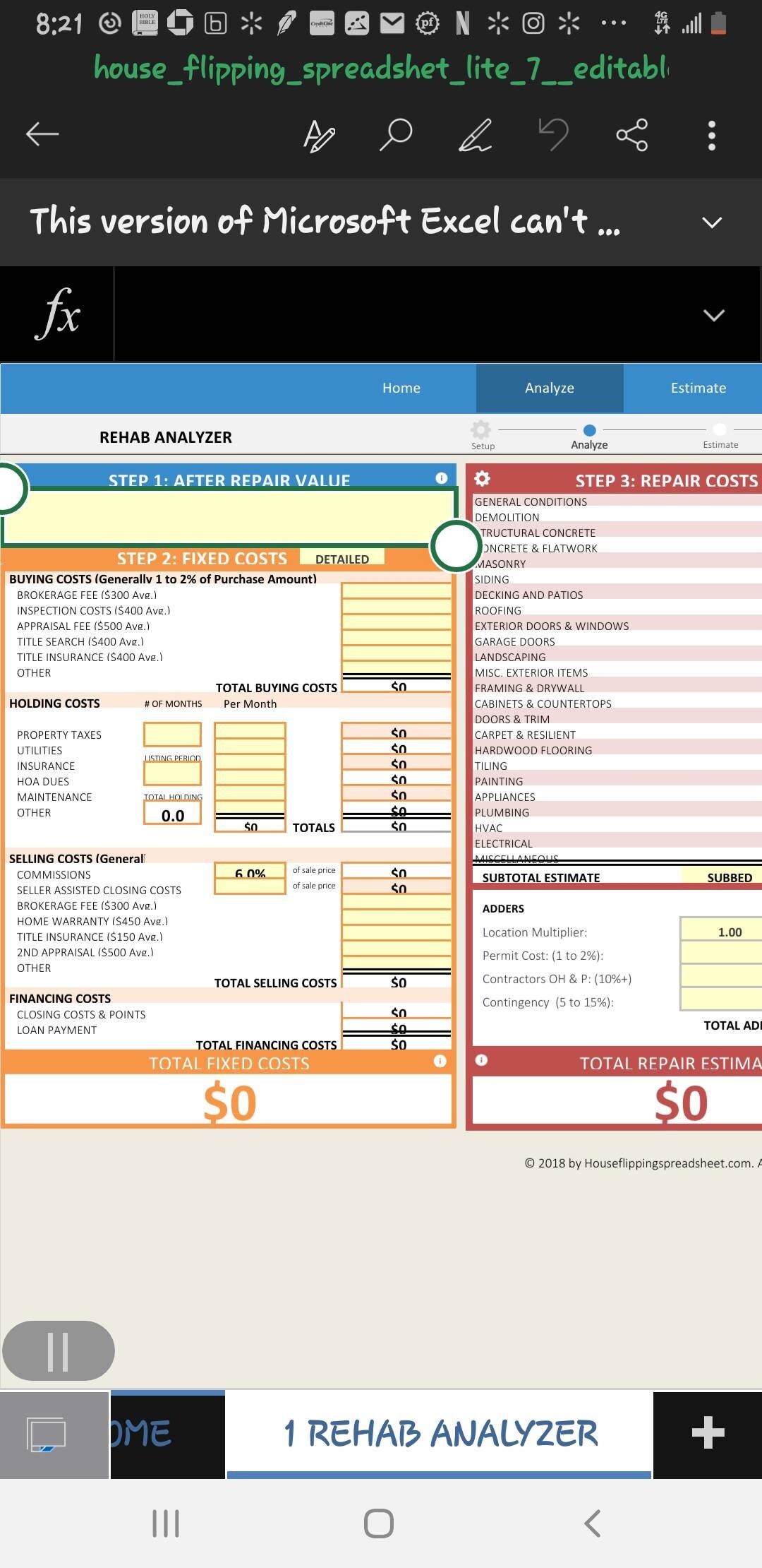Rehab Analyzer and Renovation Construction Cost Spreadsheet - Etsy