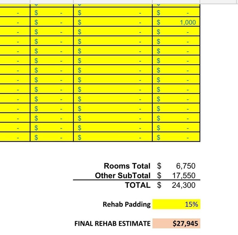 Rehab Analyzer and Renovation Construction Cost Spreadsheet - Etsy