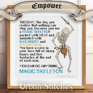 Magic Skeleton Quote - Medieval Gothic Cross Stitch Chart - Dancing ...