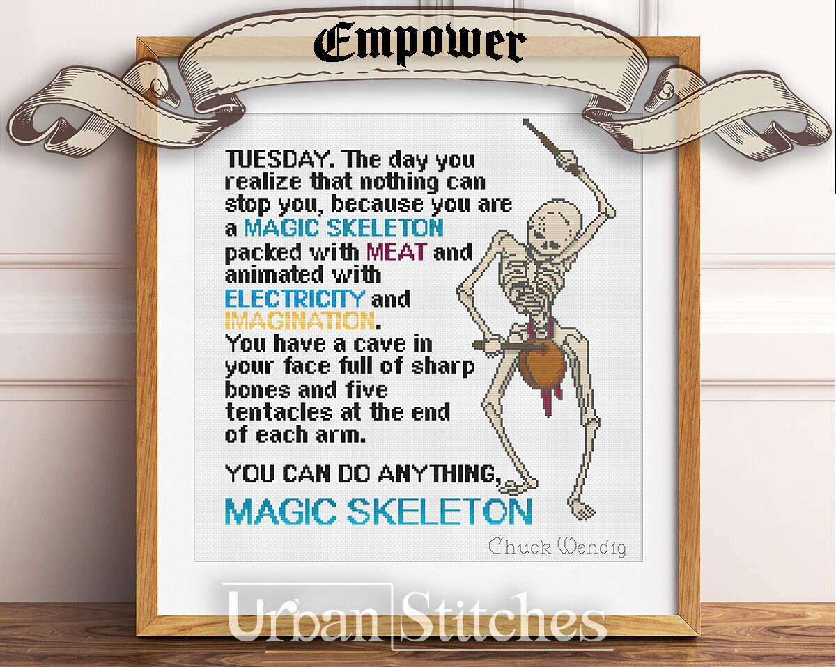 Magic Skeleton Quote - Medieval Gothic Cross Stitch Chart - Dancing ...