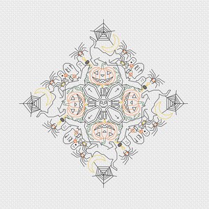 Halloween Blackwork - Pumpkin Cat Bat Spooky Ghost Spider Web Trick or ...