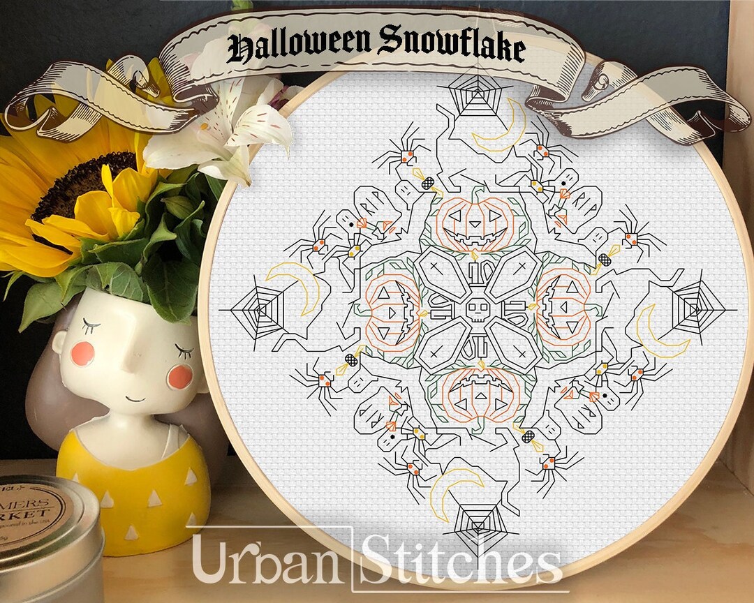 Halloween Blackwork - Pumpkin Cat Bat Spooky Ghost Spider Web Trick or ...